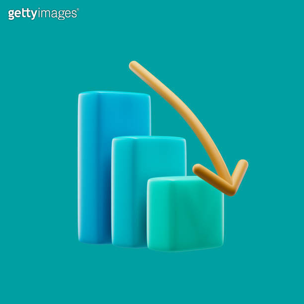 Graph icon with down arrow and colorful rectangles simple 3d render ...