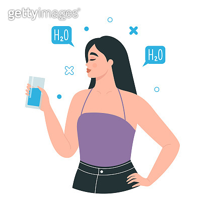 Woman drinking fresh, clean water from a glass. Girl maintaining water ...