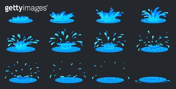 Water ripple animation. Cartoon splash fx effect 2d game, sprite sheet ...