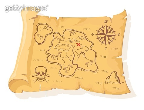 Pirate treasure map. Pirates old roll map, papyrus paper scroll ...