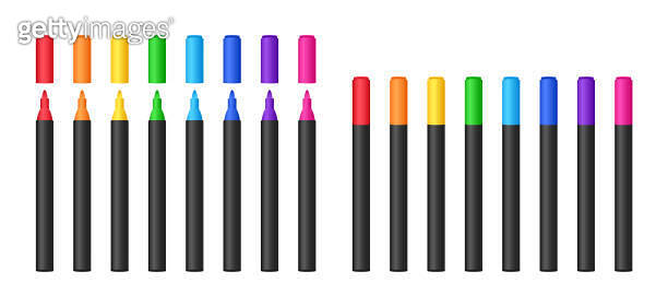 Colorful pen markers set. Realistic highlighters for drawing. Text ...