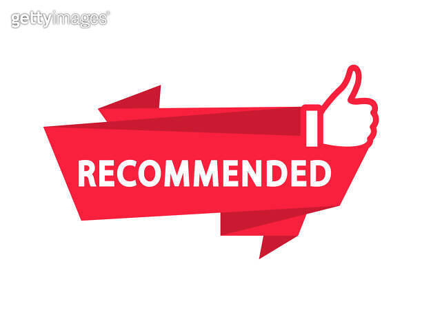 Recommend icon with thumbs up. Label recommended for quality control ...