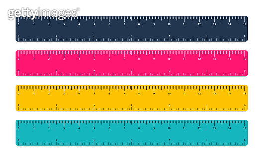 Set of realistic plastic colorful rulers. Rulers with scale 15 cm ...
