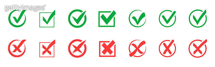Check mark icon set. Green check marks and red crosses. Tick and cross ...