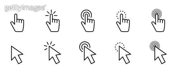Pointer click icon set. Hand cursor click. Arrow pointer. Computer ...