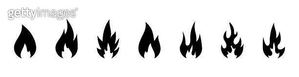 Fiery flame icon set. Fire vector icons. Hot flaming elements. Template ...