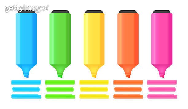 Colorful pen markers set. Realistic highlighters for drawing. Text ...