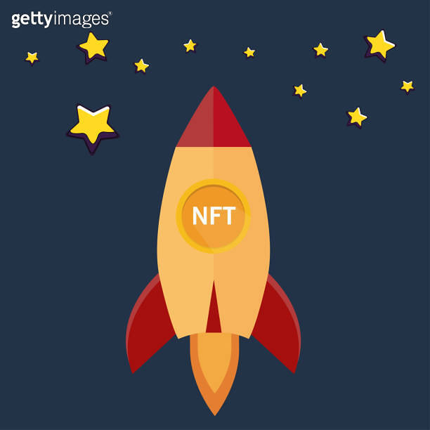 Nft coins Rocket ship flying with success. Developement concept ...