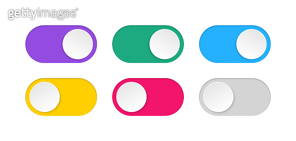 On and Off Toggle Switch. Slider buttons to turn on and off. Colored ...