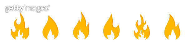 Fiery flame icon set. Fire vector icons. Hot flaming elements. Campfire ...