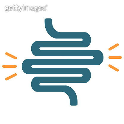 Intestine with acute pain colored icon. Ulcerative colitis, bloating ...