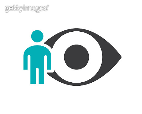 Human eye with man colored icon. Human visual system, healthy organ ...