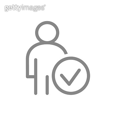 User with tick checkmark line icon. Human verification, authentication ...