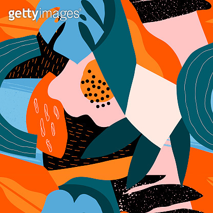 Funky geometric shapes cut out collage seamless pattern. Abstract ...