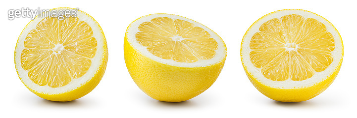 Lemon half isolate on white. Cut lemons side view on white. Set of ...