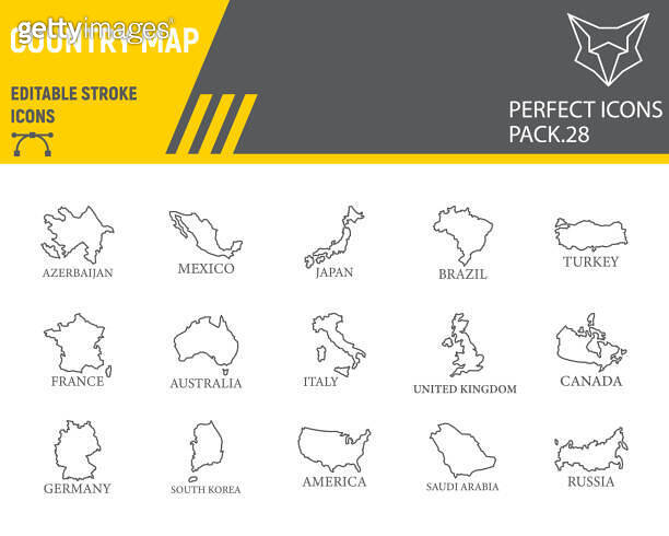 Map of country line icon set, country collection, vector sketches, logo ...