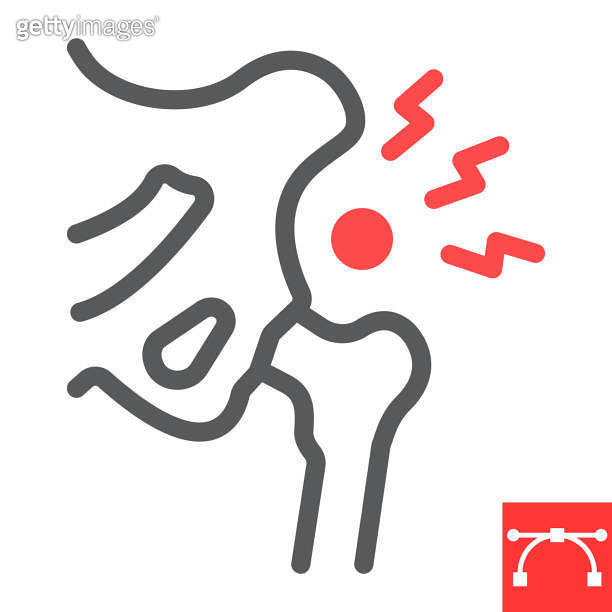 Hip pain line icon, osteoarthritis and injury, hip dysplasia vector ...