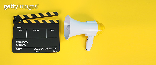 Clapperboard or movie clapper board in yellow and black color and ...