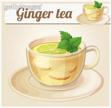 Herbal tea with ginger root and mint illustration. Cartoon vector icon ...