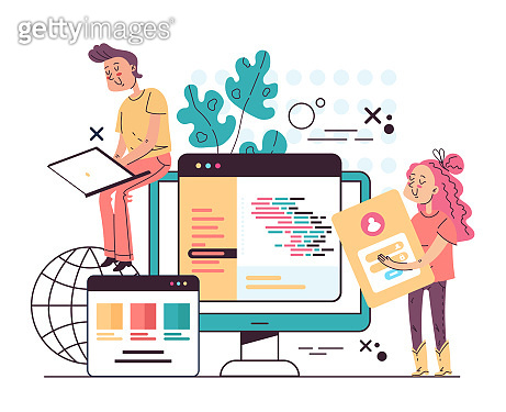 People programmist workers characters creating program code. Vector ...