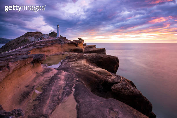 Castle Point Lighthouse, located near the village of Castlepoint in the ...