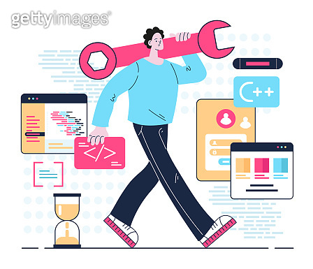 Program construction coding development software conceept. Vector flat ...