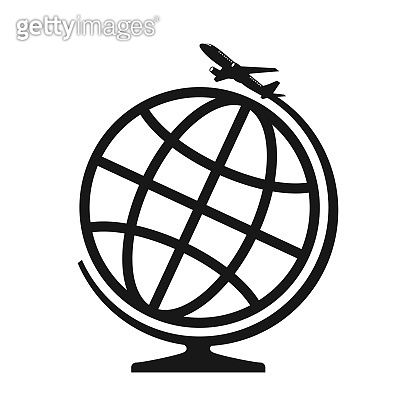 Airplane around earth sign icon. airplane travel logo, modern symbol ...