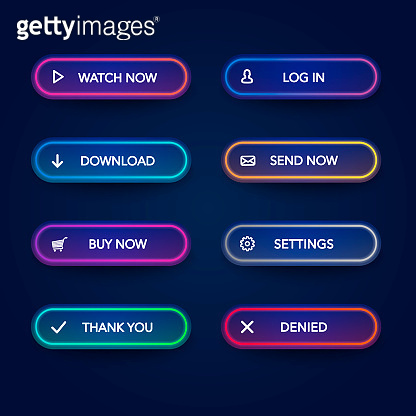 Vector set of modern neon glowing buttons with different colors and ...