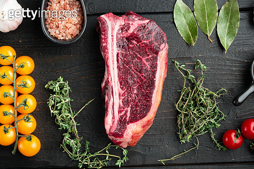 Raw meat beef steak. Black angus prime meat , Club steak cut, on black ...