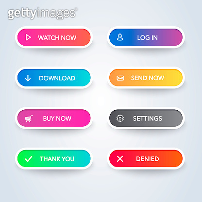 Set of colorful modern material style buttons on white background ...