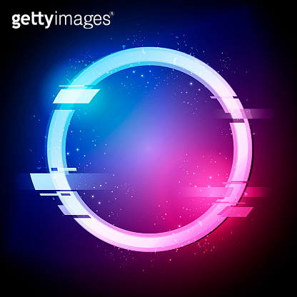 Vector Illustration Glitched Circle In Retro Neon Style. Modern ...