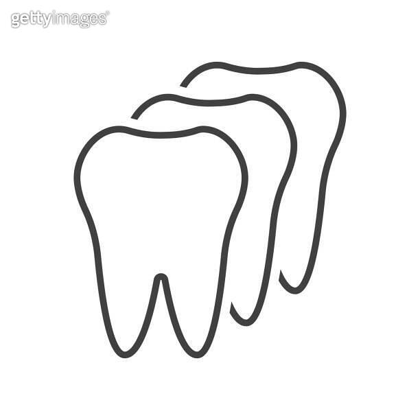 Teeth in a row icon. A simple line drawing of three teeth in a row one ...