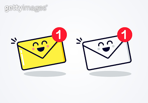 Flat Vector Notification For New Email Inbox Message With Cute Funny ...