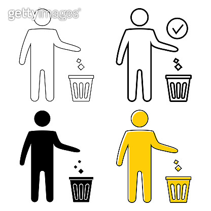 Garbage symbol. Trash icon. Disposable icon. Tidy man symbol, do not ...