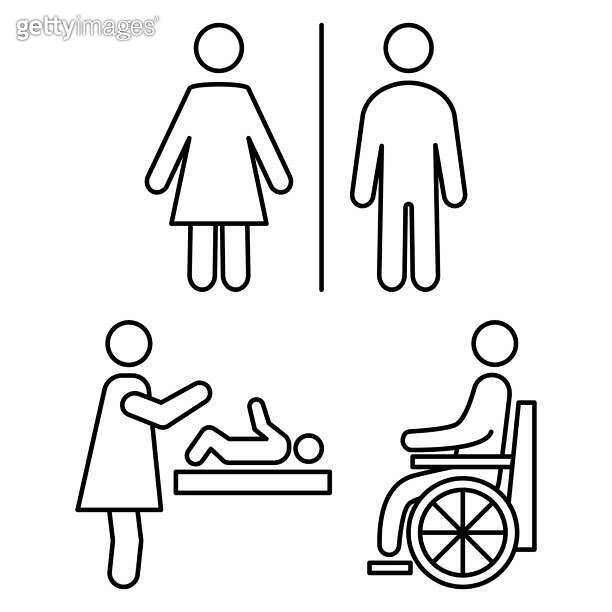 Restroom icons. Man, woman, wheelchair person symbol and baby changing ...