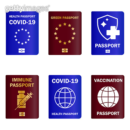 Set of immunity passports. Travel immune document. Checking ...