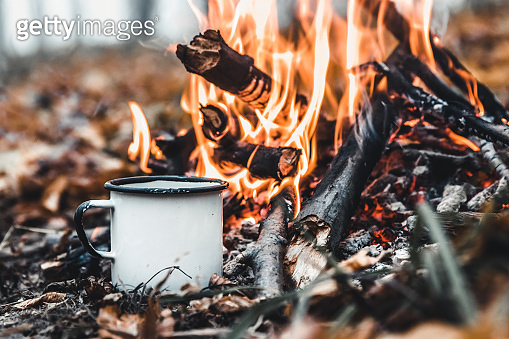 Making coffee at the stake. Make coffee or tea on the fire of nature ...