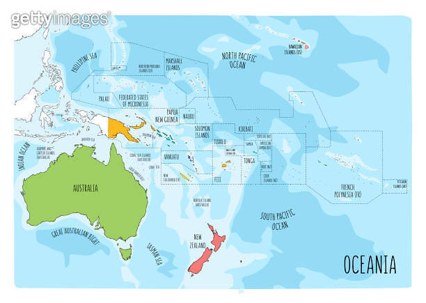Vector map of Oceania. Colorful cartoon style illustration with ...