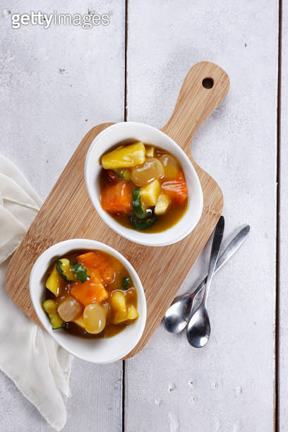 Indonesian fruits salad, Rujak kweni or kuweni is usually made from a ...