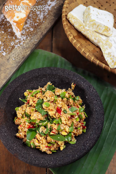 Sambel tempe or sambal tempeh is traditional indonesian culinary food ...
