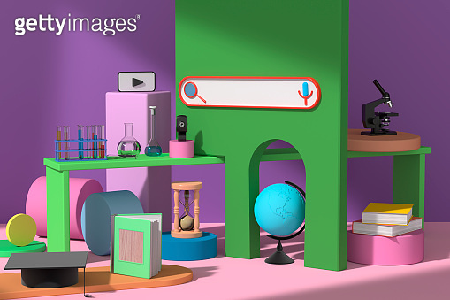 A vivid illustration of conceptual objects on catwalks and platforms ...