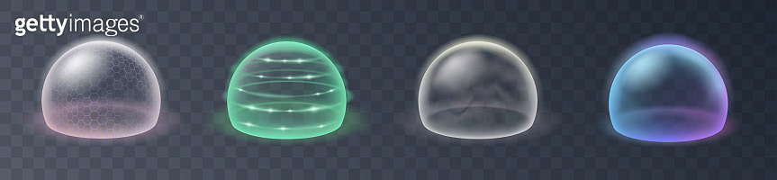 Realistic protective spheres. Force field set template, transparent ...