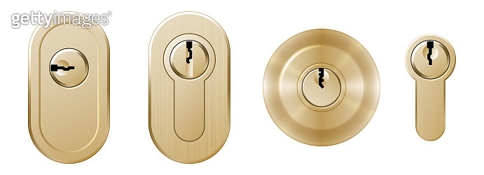 Set of golden keyholes, metal key holes for door locks, padlocks and ...