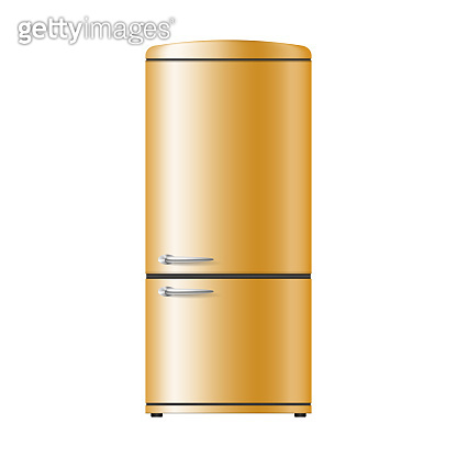 Realistic yellow refrigerator. Modern fridge for kitchen interior in ...
