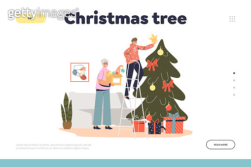 Christmas tree concept of landing page with happy grandmother ...