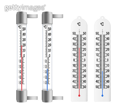 Realistic thermometers set. Outdoor and indoor celsius thermometers for ...
