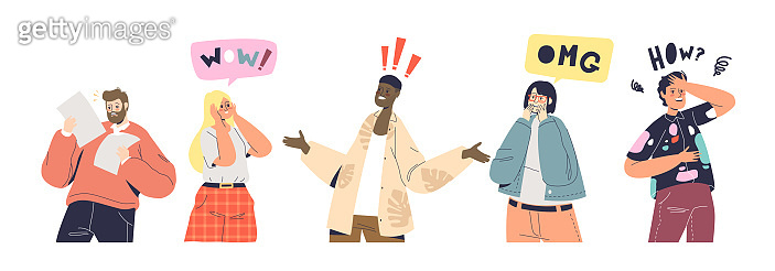 Shock and surprise reactions set. Excited and frustrated cartoon ...