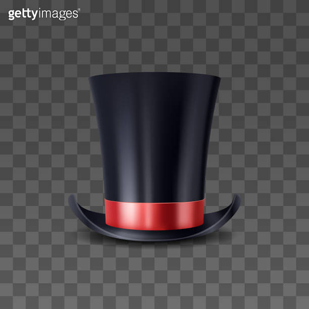 3d realistic high cap with red ribbon. Magical magician hat ...