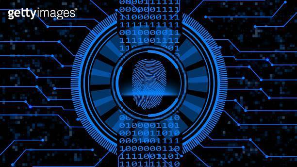 Secure technology concept - fingerprint binary code hud connecting lines - graphic elements in ...