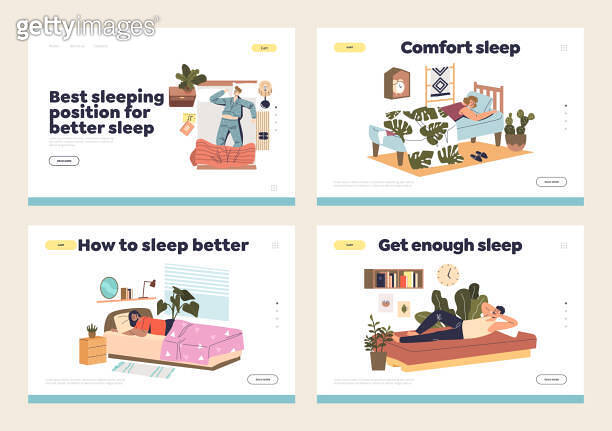 Healthy and comfort sleep habits concept of set of landing pages with ...